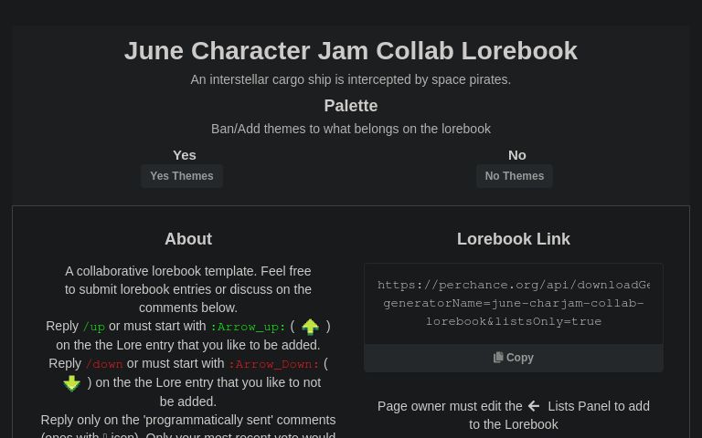 June Character Jam Collab Lorebook ― Perchance Generator