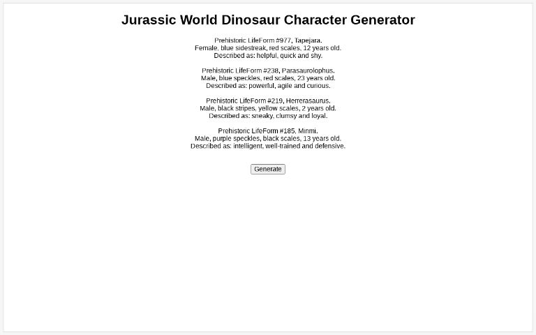 Jurassic World Dinosaur Character Generator