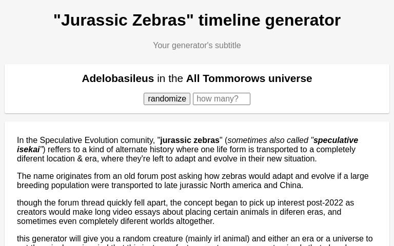 "Jurassic Zebras" timeline generator