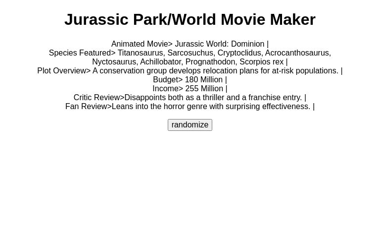 Jurassic Park/World Movie Maker ― Perchance Generator