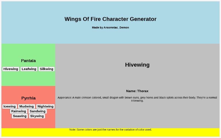 Wings Of Fire Character Generator
