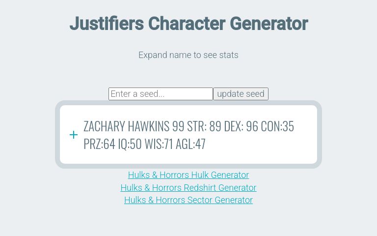 Justifiers Character Generator