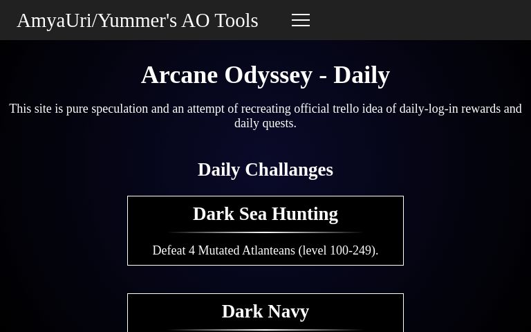Arcane Odyssey - Daily ― Perchance Generator