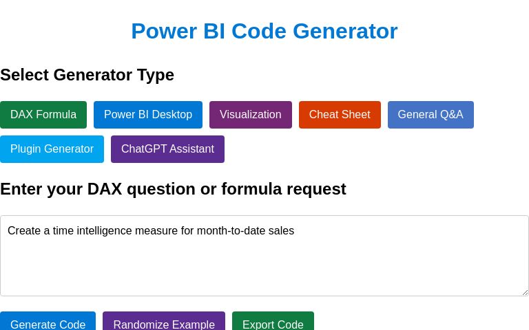 Power BI Code Generator