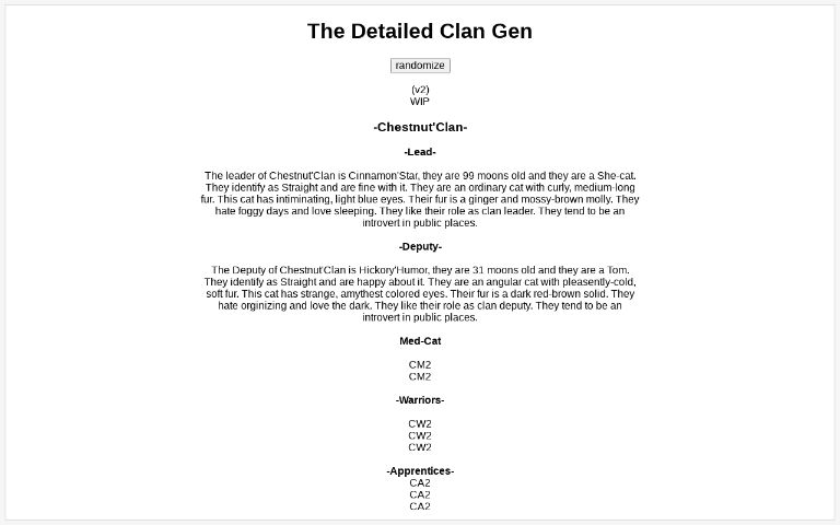 The Detailed Clan Gen ― Perchance Generator