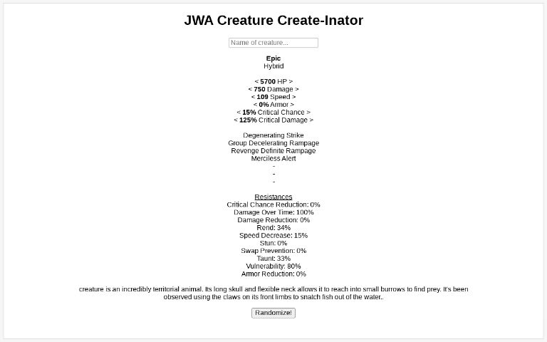 JWA Creature Create-Inator ― Perchance Generator