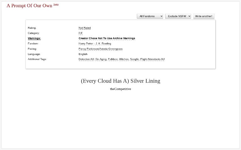 A Prompt Of Our Own beta ― Perchance Generator