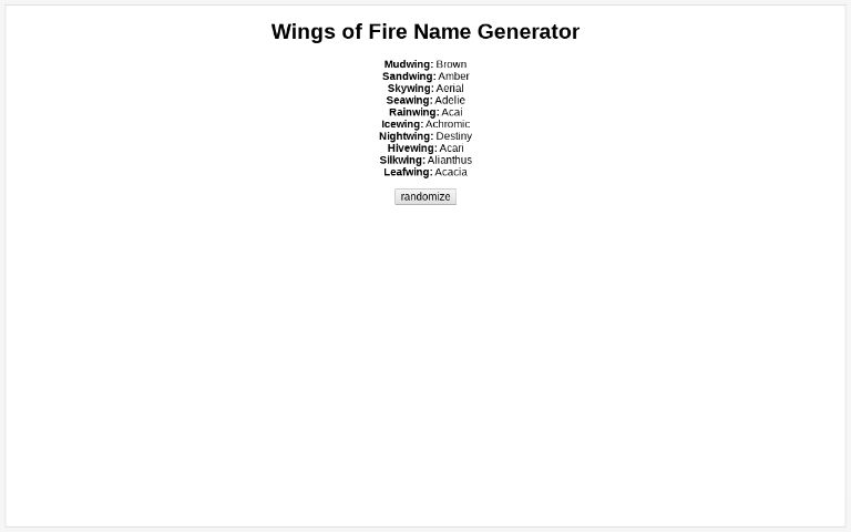 Wings of Fire Name Generator