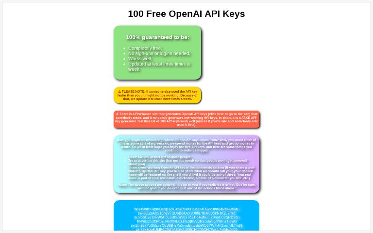 100 Free OpenAI API Keys ― Perchance Generator