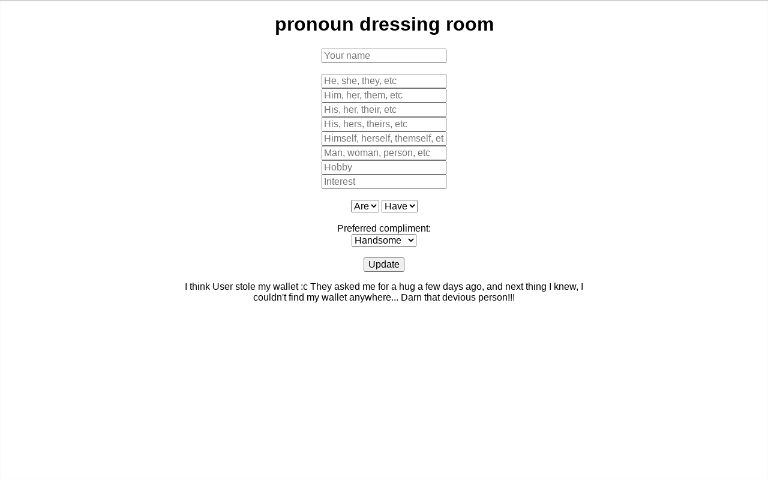 pronoun dressing room ― Perchance Generator