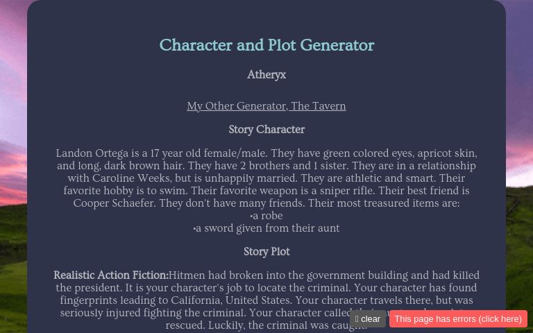 Original Character and Plot Generator