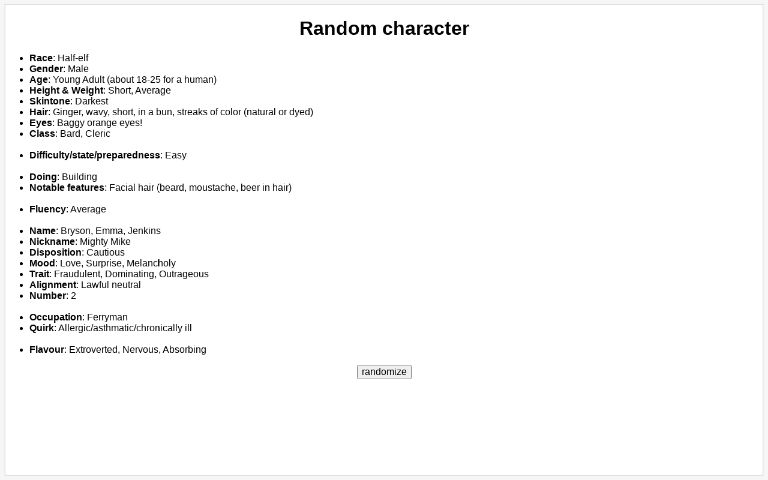 Random character ― Perchance Generator