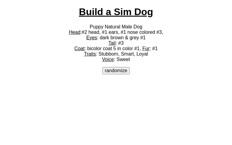 Build a Sim Dog ― Perchance Generator