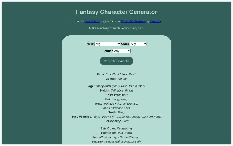 Fantasy Character Generator