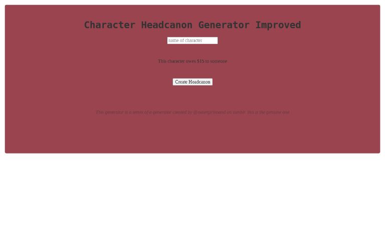 Character Headcanon Generator Improved