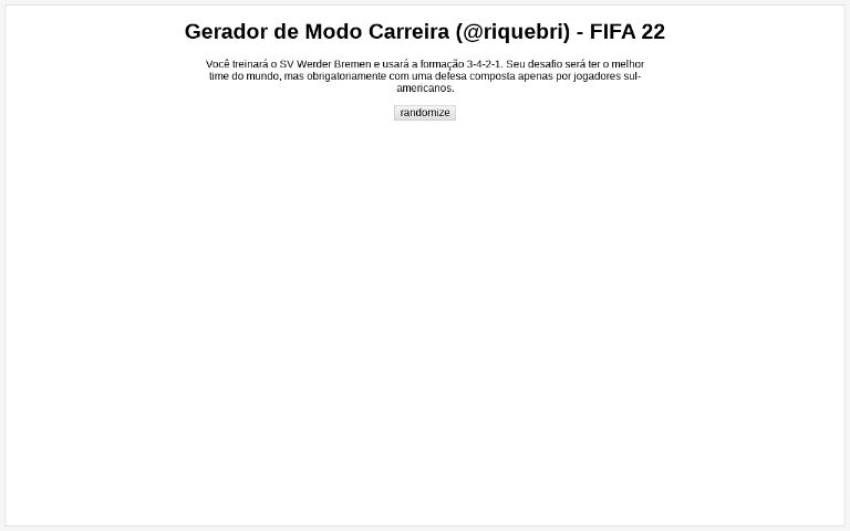 Gerador de Modo Carreira (@riquebri) - FIFA 22 ― Perchance Generator