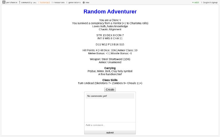 Random Adventurer ― Perchance Generator