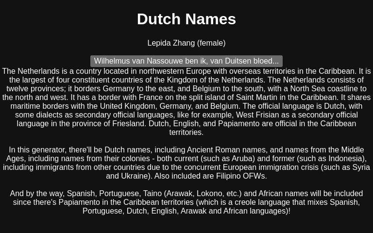 Dutch Names ― Perchance Generator