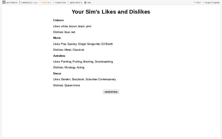 Your Sim's Likes and Dislikes ― Perchance Generator