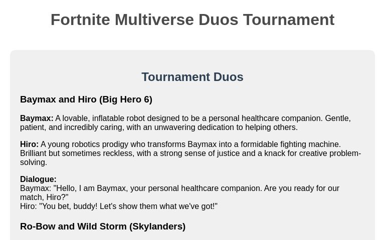 Fortnite Multiverse Duos Tournament ― Perchance Generator
