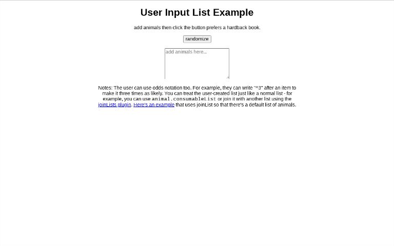User Input List Example ― Perchance Generator