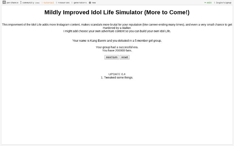 Mildly Improved Idol Life Simulator (More to Come!) ― Perchance Generator