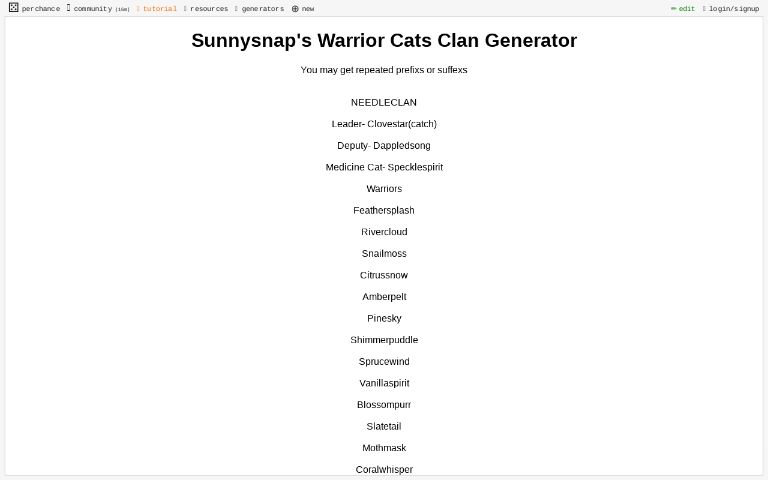 Sunnysnap's Warrior Cats Clan Generator
