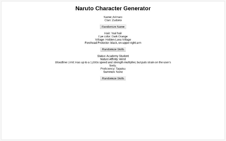 Naruto Character Generator