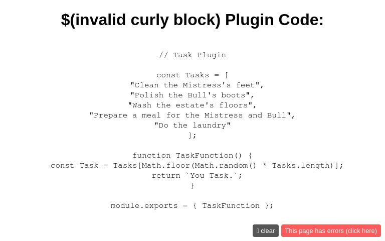$(invalid curly block) Plugin Code: