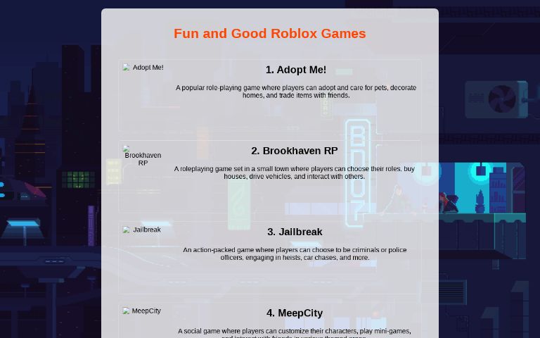 Fun and Good Roblox Games ― Perchance Generator
