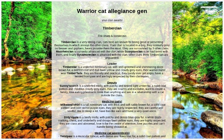 Warrior cat allegiance gen