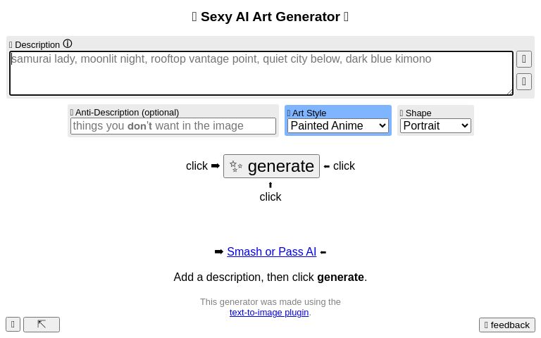 Sexy AI Art Generator (free, no sign-up, no limits)