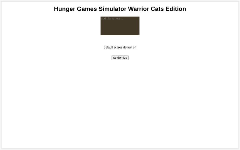 Hunger Games Simulator Warrior Cats Edition ― Perchance Generator
