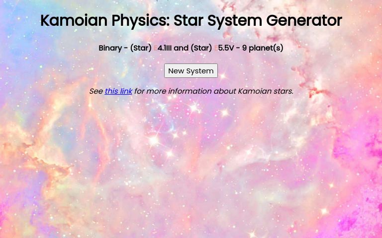 Kamoian Physics: Star System Generator