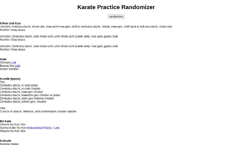 Karate Practice Randomizer ― Perchance Generator