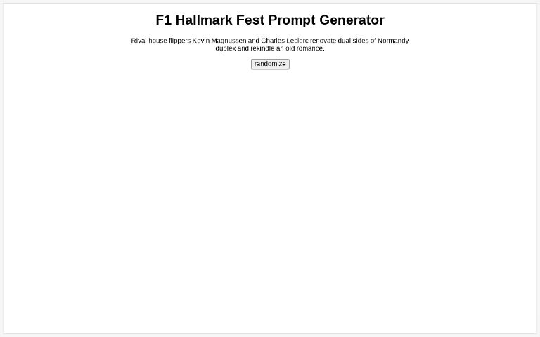 F1 Hallmark Fest Prompt Generator