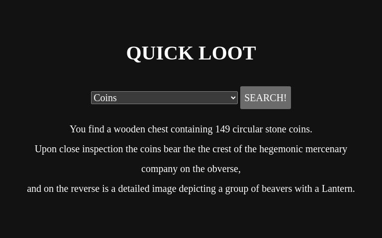 QUICK LOOT ― Perchance Generator