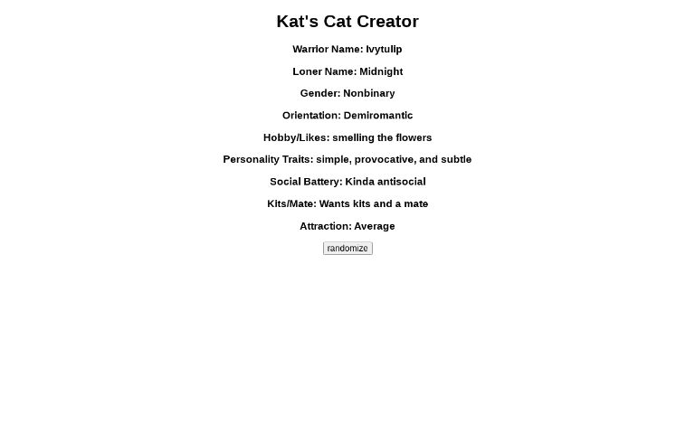 Kat's Cat Creator ― Perchance Generator