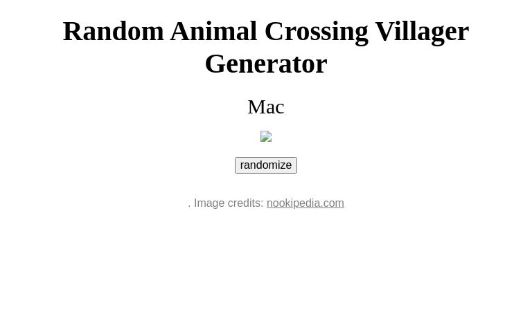 Random Animal Crossing Villager Generator