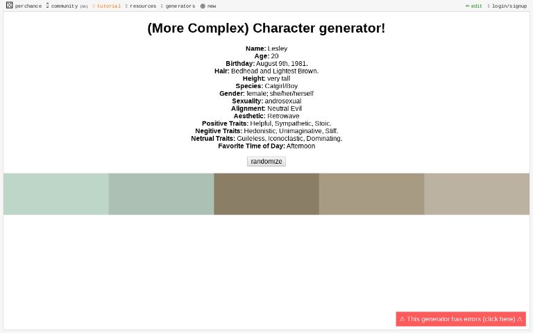 (More Complex) Character generator!