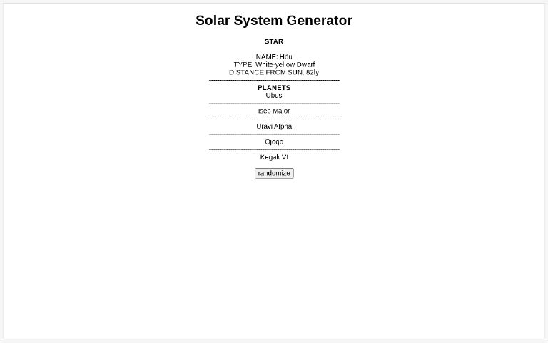 Solar System Generator