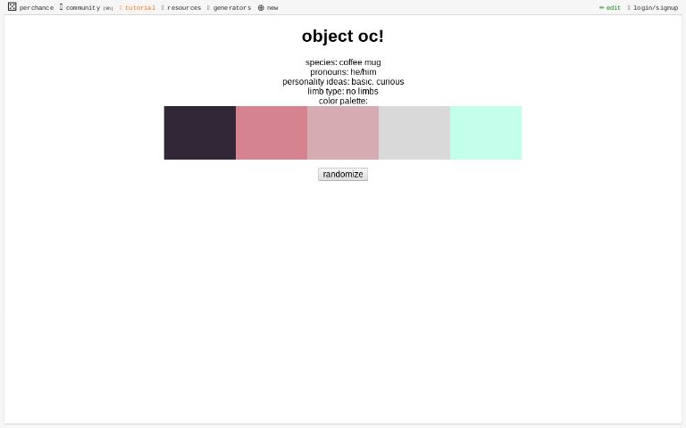 object oc! ― Perchance Generator