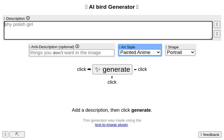 AI bird Generator (free, no sign-up, no limits)
