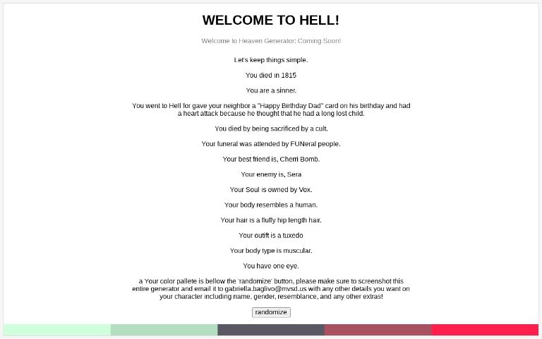 WELCOME TO HELL! ― Perchance Generator