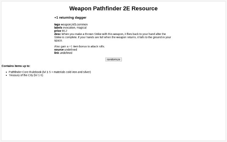 Weapon Pathfinder 2E Resource ― Perchance Generator