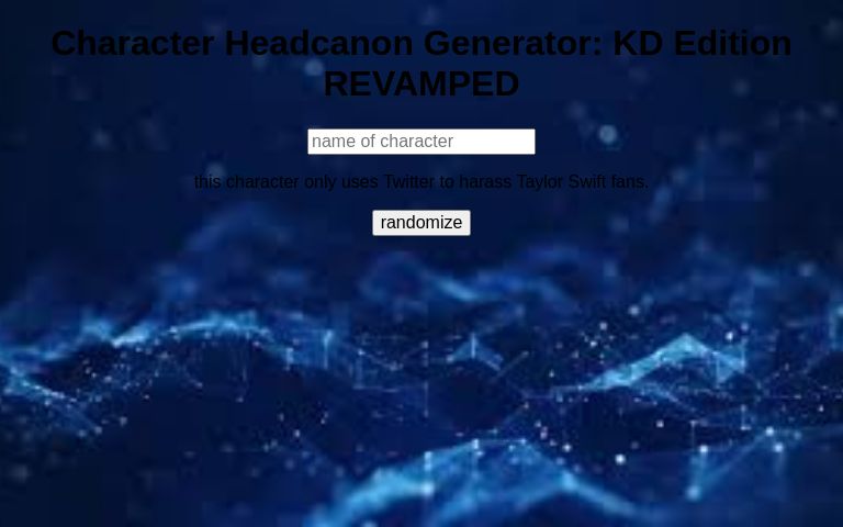 Character Headcanon Generator: KD Edition REVAMPED
