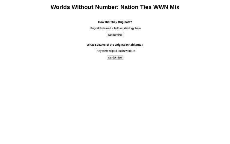 Worlds Without Number: Origins WWN Mix ― Perchance Generator