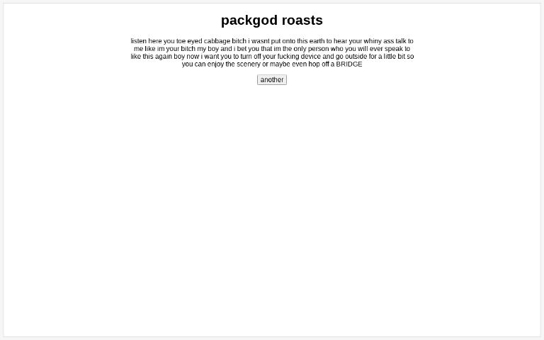 packgod roasts ― Perchance Generator