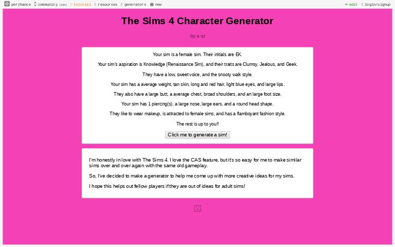 The Sims 4 Character Generator