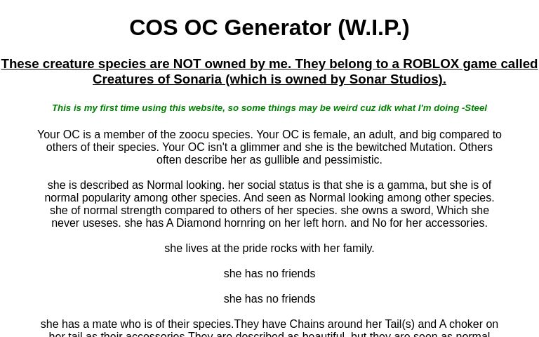 COS OC Generator (W.I.P.)